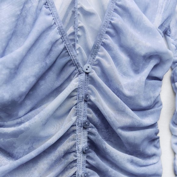 Zara | Tops | Nwt Shades Of Blue Draped Printed Tulle Top | Poshmark